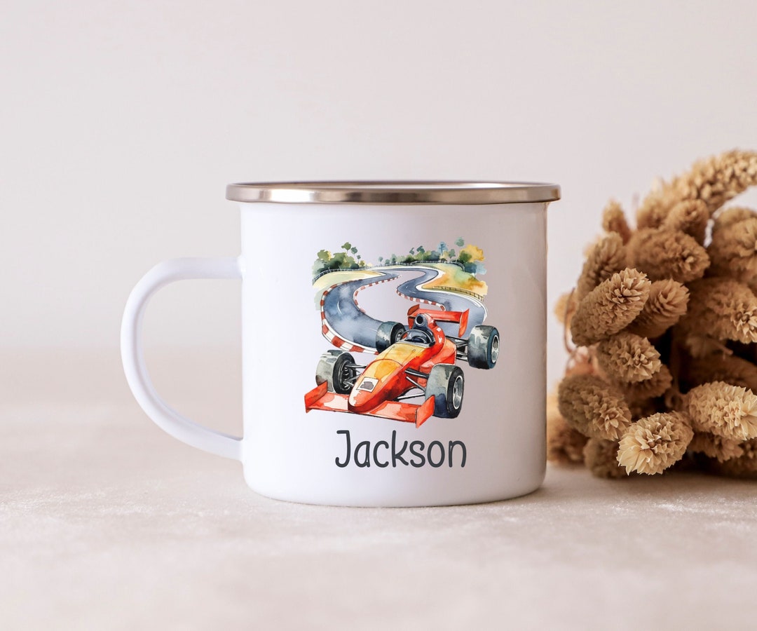 Personalized Kids Camping Mug Custom Kids Race Car Kids Enamel Mug Race ...