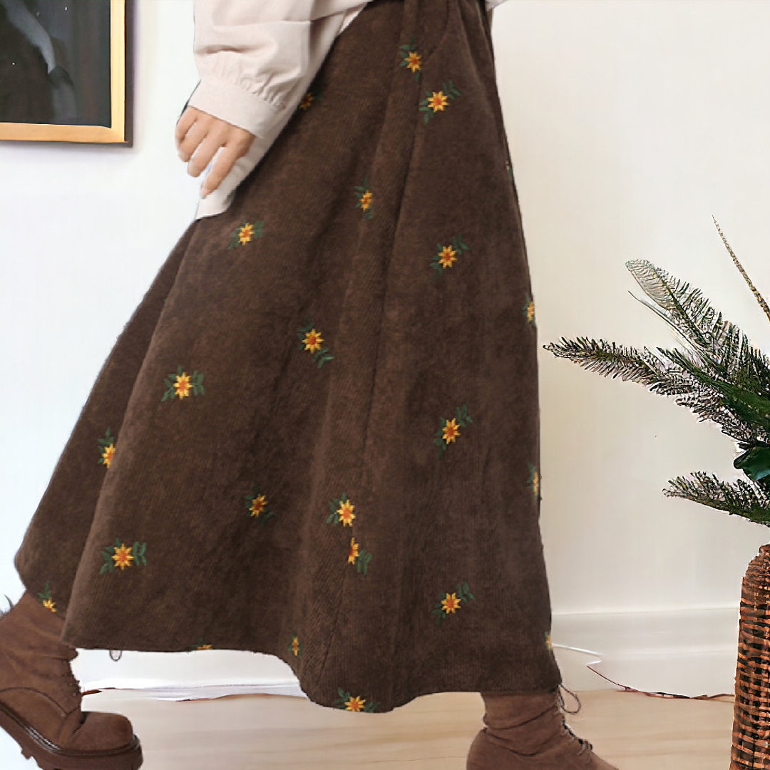 Cute Floral Mid-length Skirt, Winter Women's Skirt, Velvet Mid-length ...