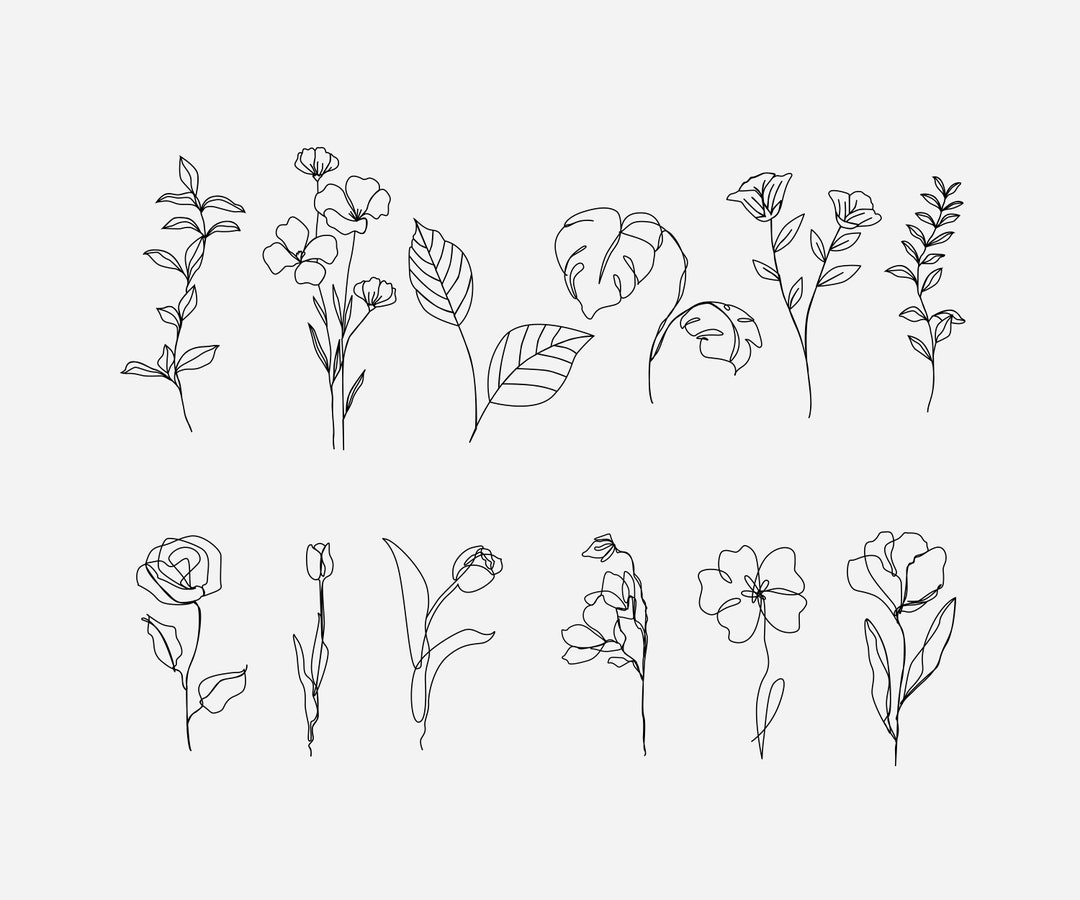 12 Line Art Flowers Machine Embroider Flower/botanical Designs, 2 Sizes ...