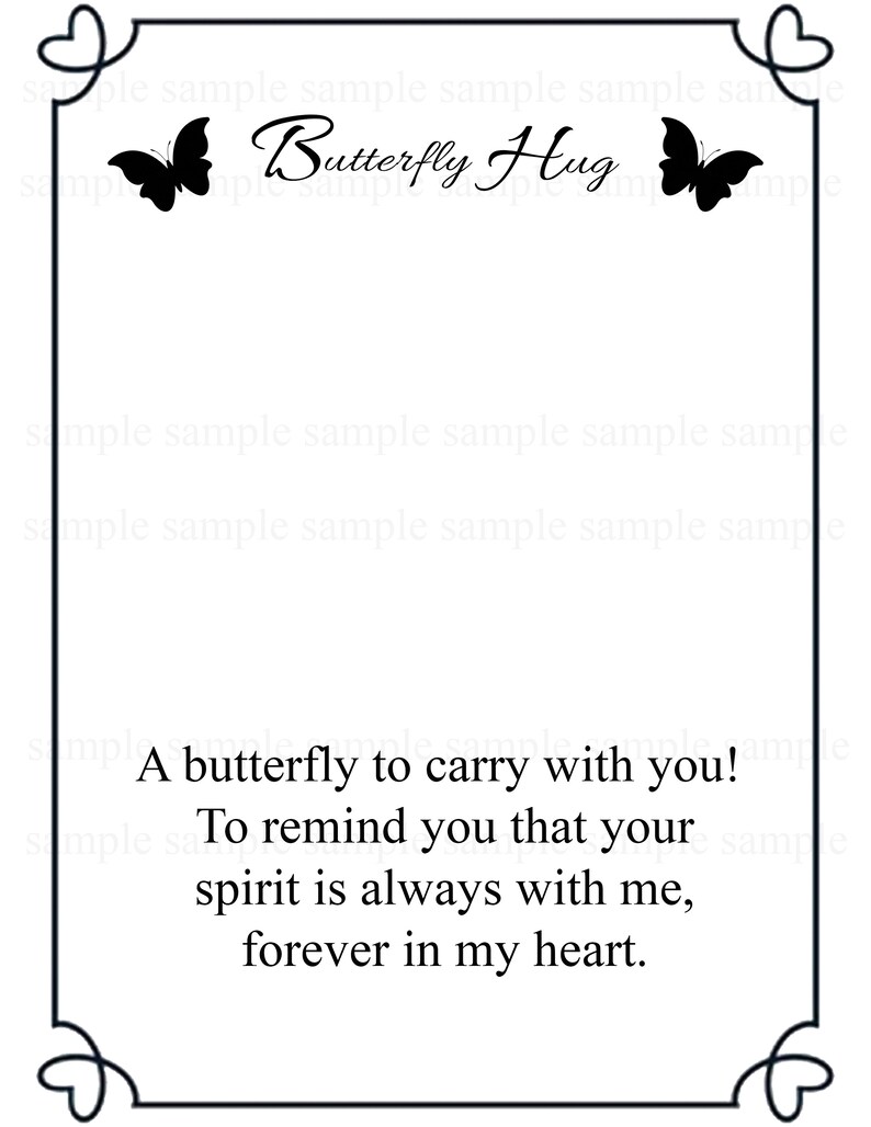 Butterfly Hug - Printable Pocket Hug Card Instant Digital Download Card ...