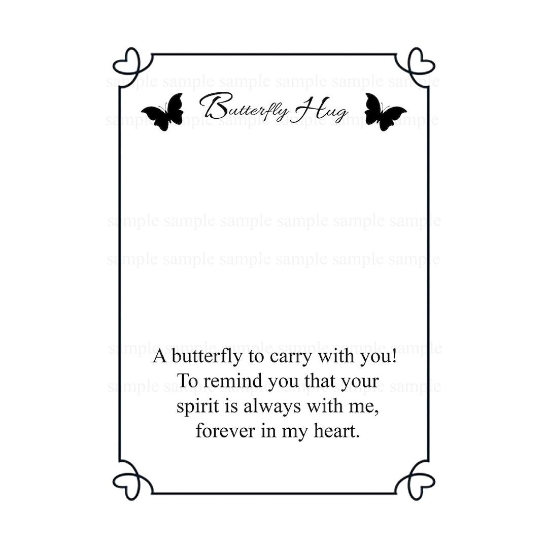 Butterfly Hug - Printable Pocket Hug Card Instant Digital Download Card ...