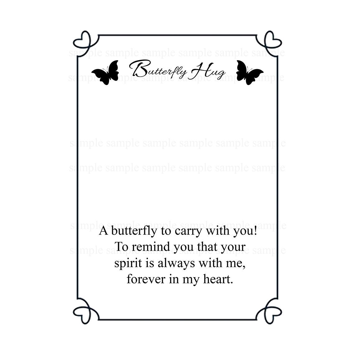 Butterfly Hug - Printable Pocket Hug Card Instant Digital Download Card ...