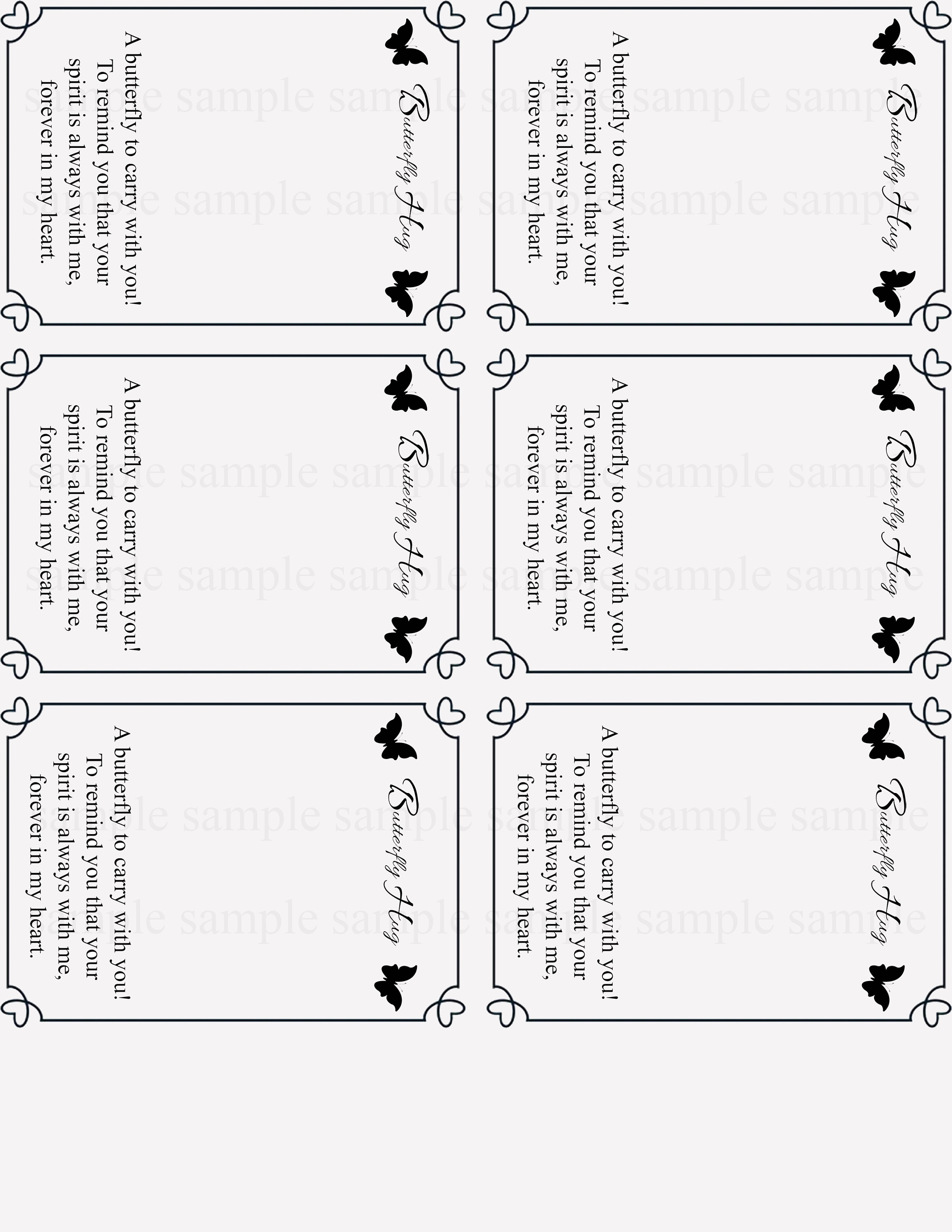 Butterfly Hug - Printable Pocket Hug Card Instant Digital Download Card ...