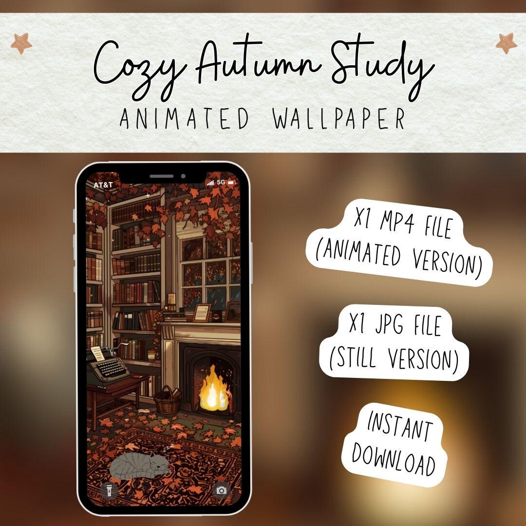Cozy Autumn Study Animated Phone Wallpaper - Dark Academia (digital ...