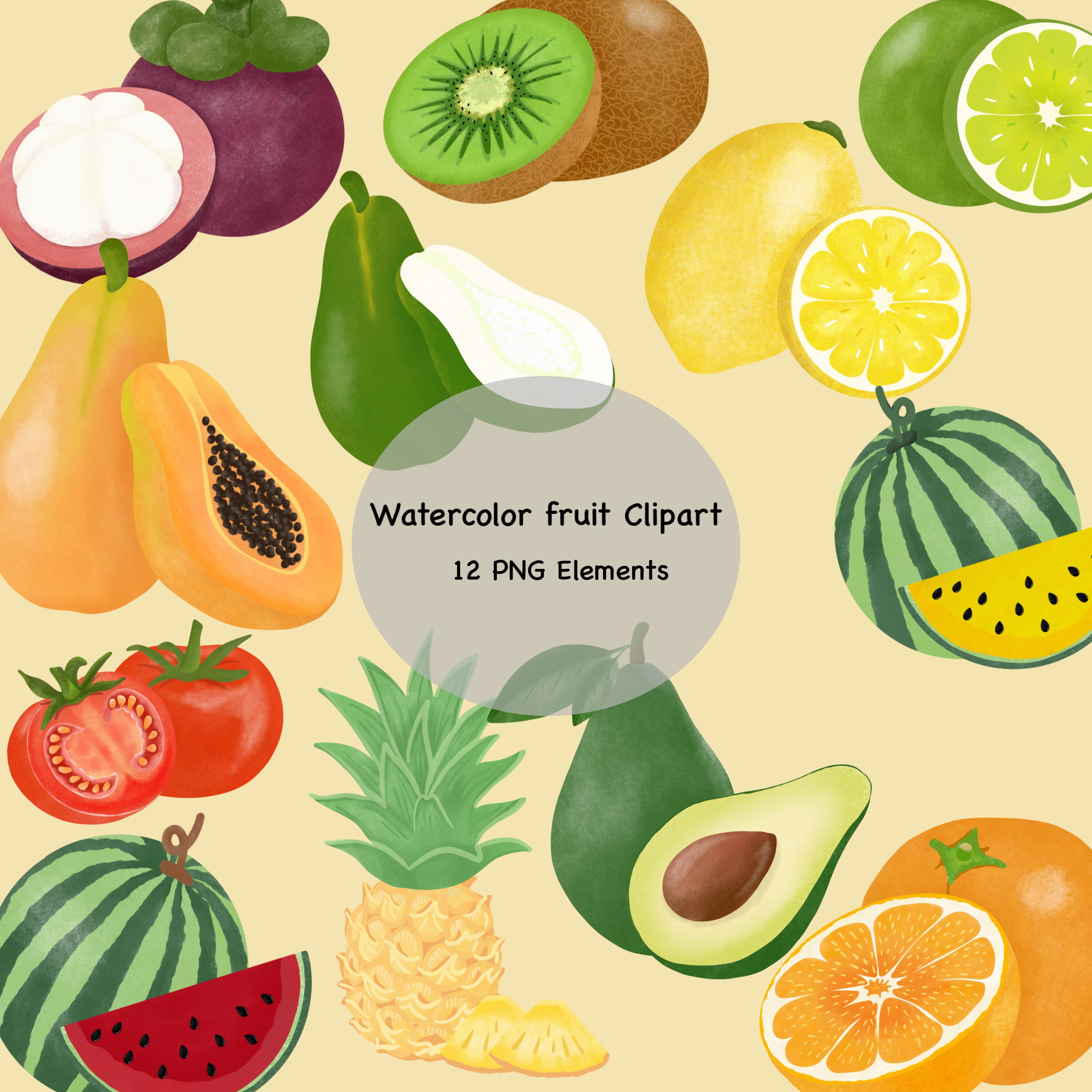 Watercolor Fruits Clipart, Summer Fruits Clipart, PNG Format, Fruits - Etsy