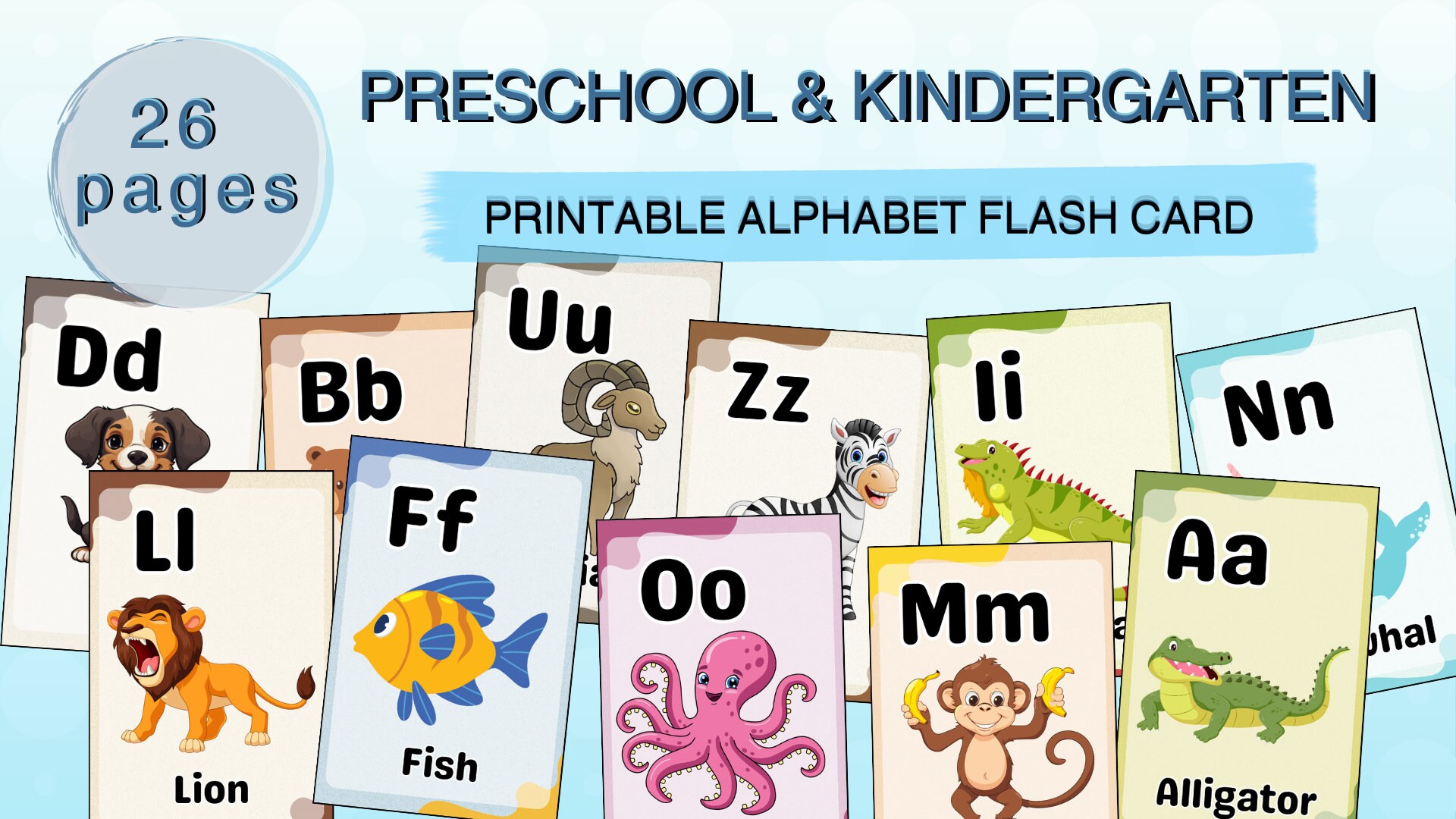 26 ABC Flash Cards, Educational Cards, A-Z Cards, Learn Abcs, Alphabet ...