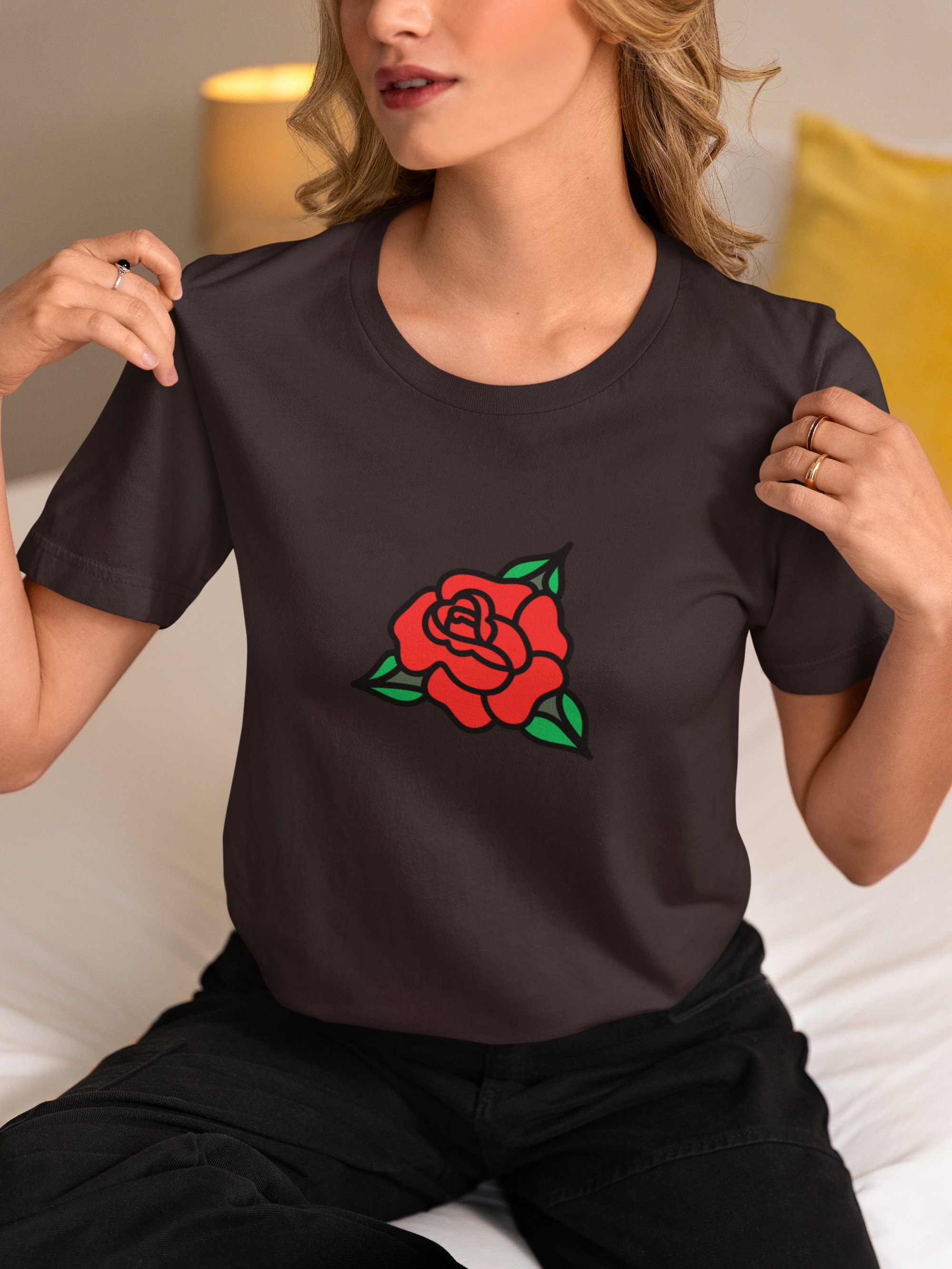 Gothic Black Shirt With Rose Graphic Bella Canvas Shirt Vintage Style ...