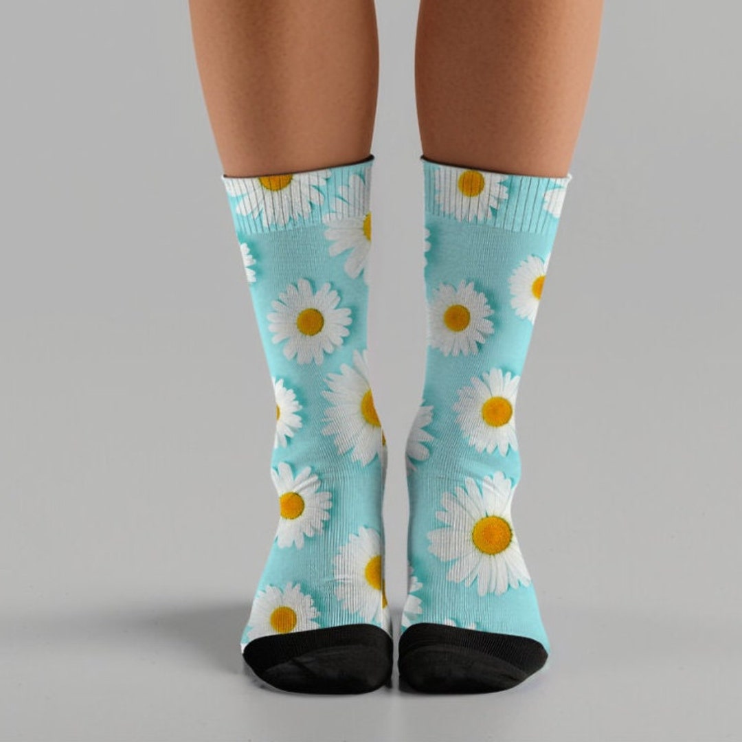 Blue Socks With Daisies Cute Women's Socks With Floral Pattern Easter ...