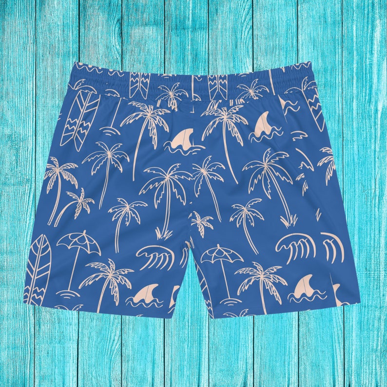 Men's Swimwear Blue Palm Tree Swim Trunks for Men's Swim Shorts for ...