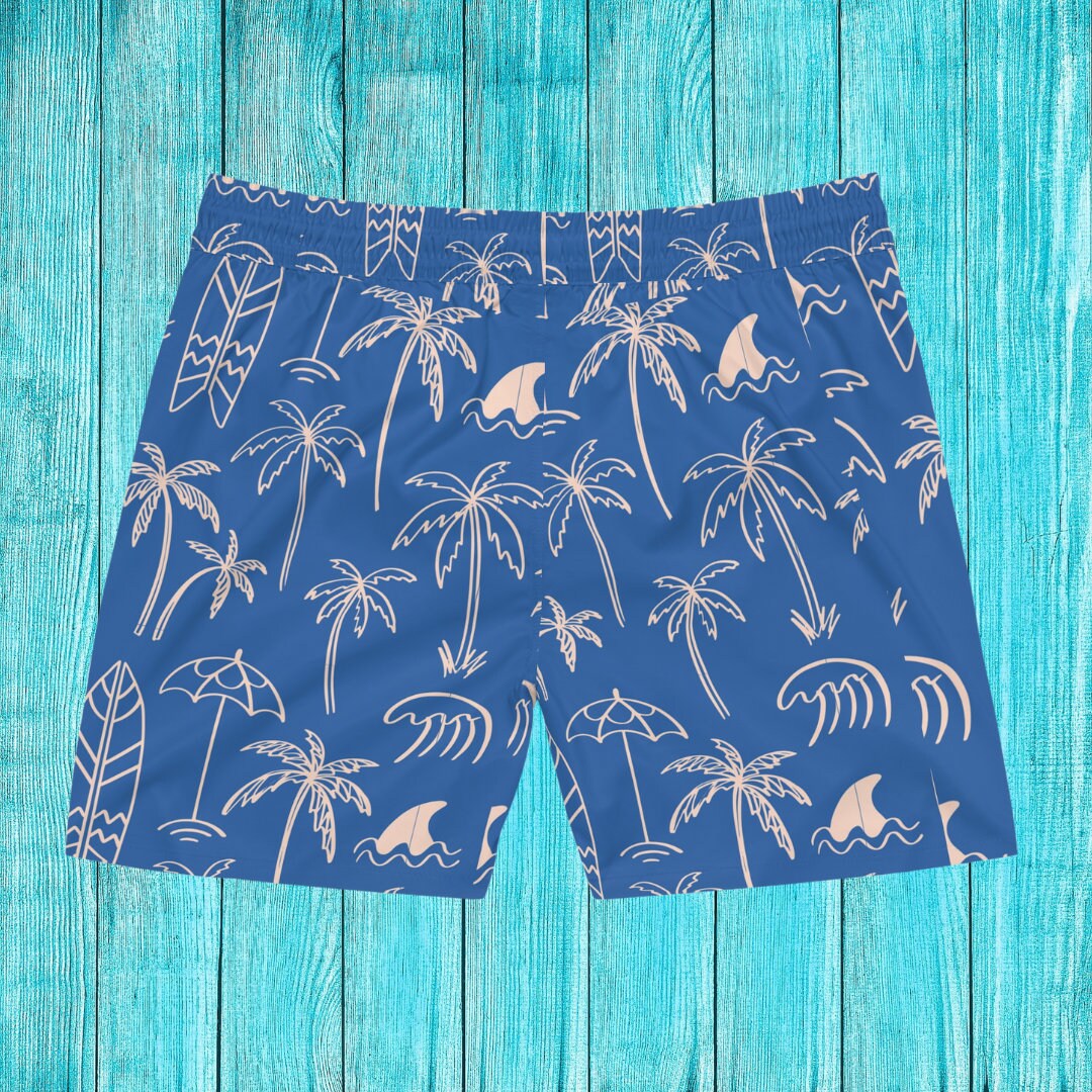 Men's Swimwear Blue Palm Tree Swim Trunks for Men's Swim Shorts for ...
