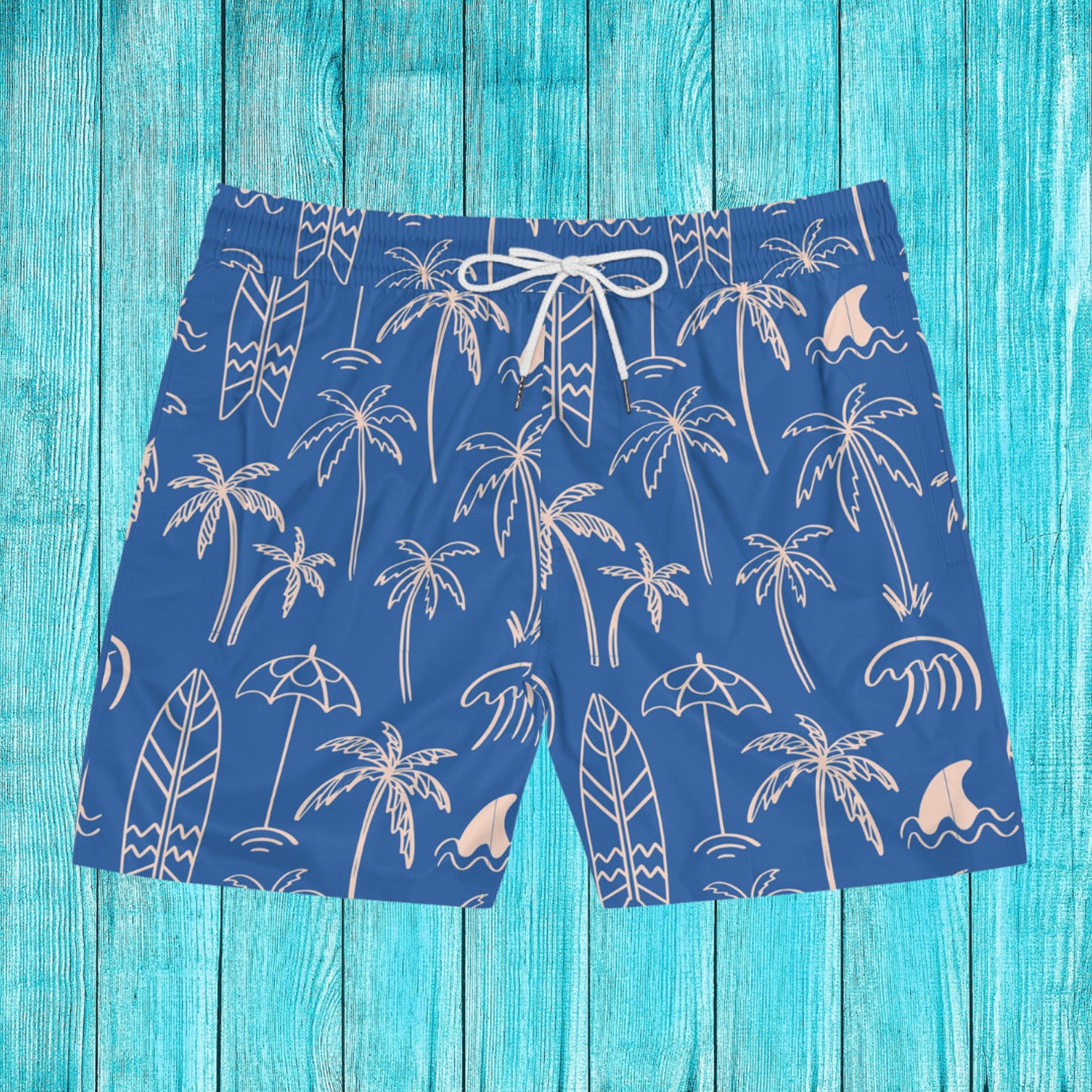 Men's Swimwear Blue Palm Tree Swim Trunks for Men's Swim Shorts for ...