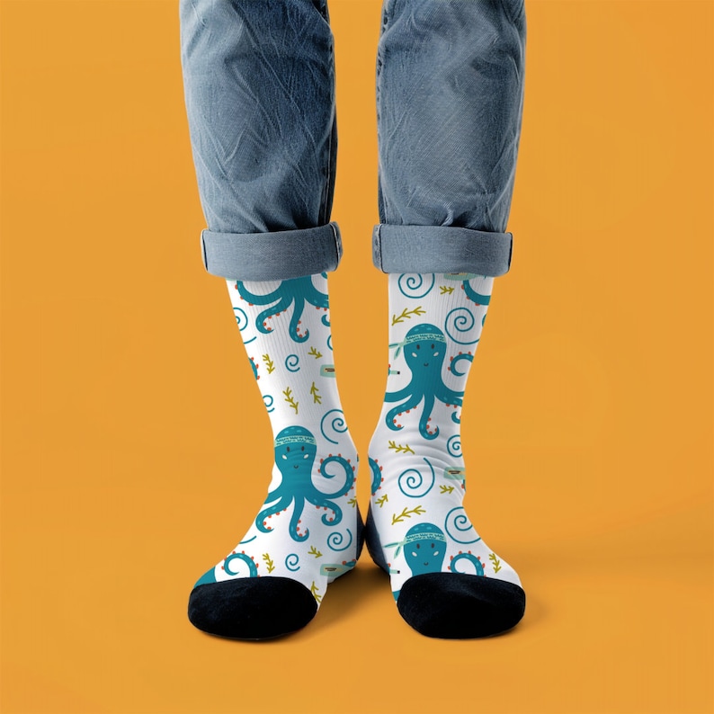 Drunk Octopus Print Crew Socks: Quirky Ocean Lover Gift - Etsy