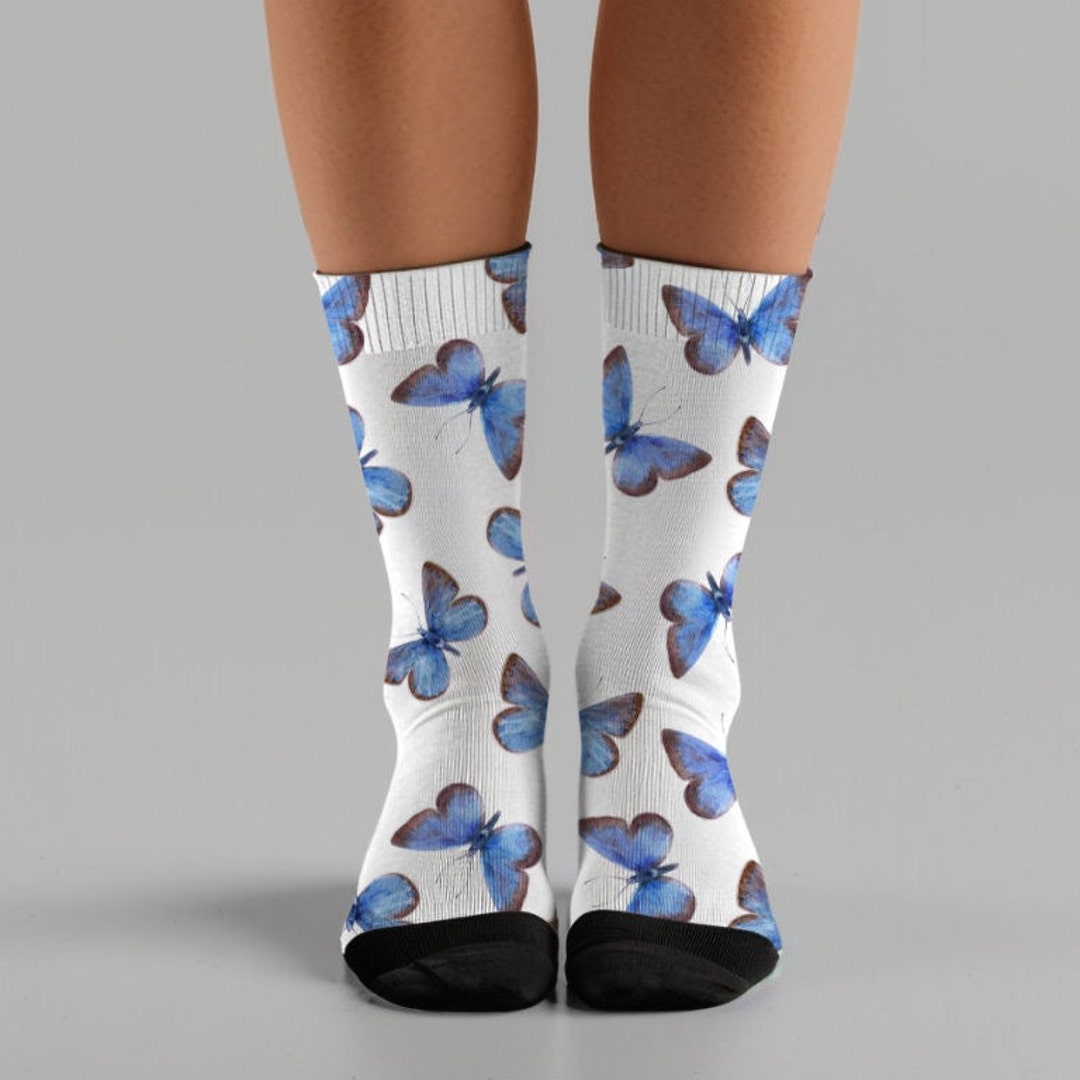 Butterfly Socks Blue Butterflies Print Socks Nature Inspired Animal ...