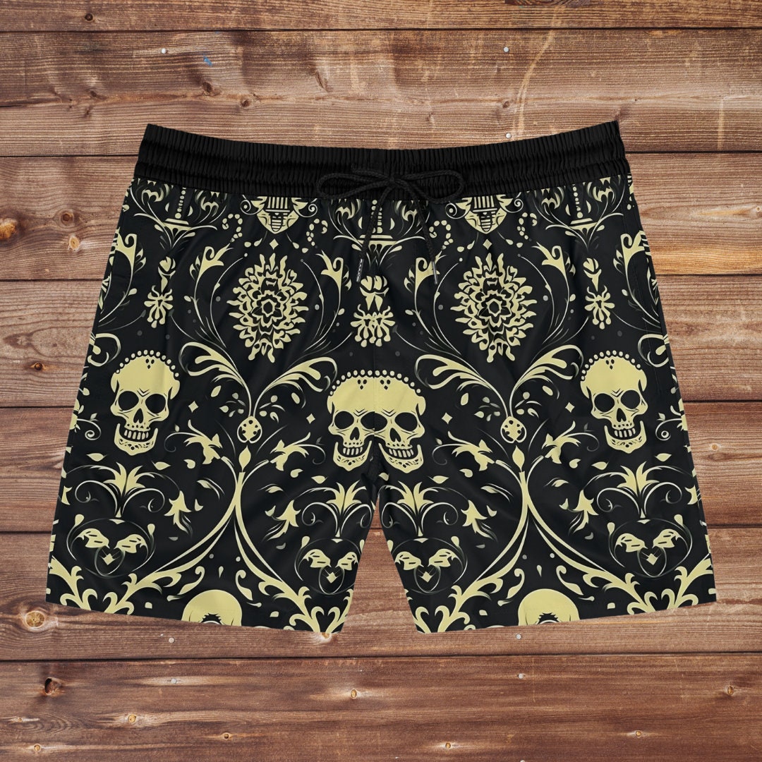 Mens Skull Swim Shorts Gothic Beach Shorts for Him Alternative Swim ...