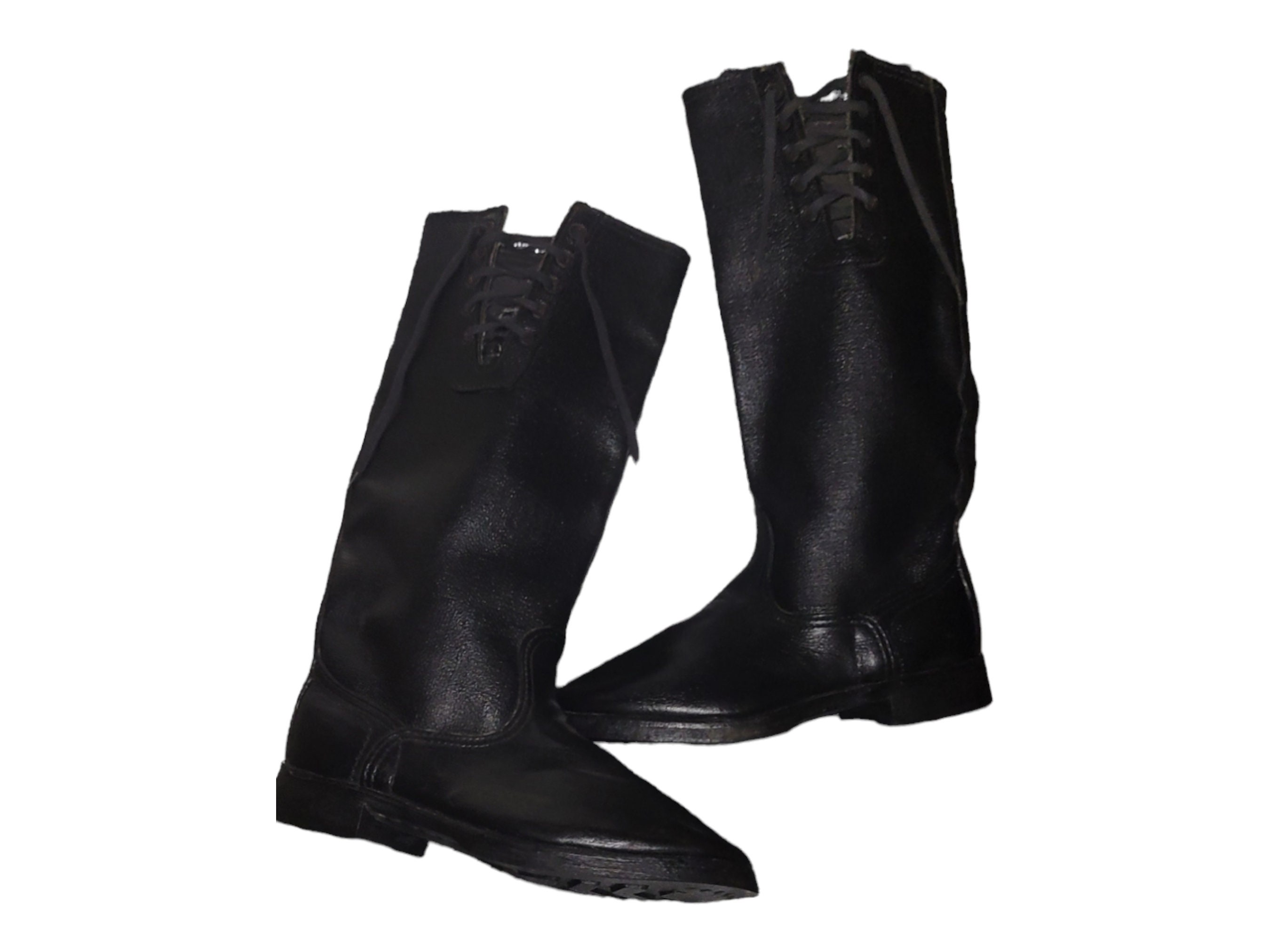 Tall Black Kirza Boots, Lace up Retro Footwear, 1980s USSR Soviet Style ...
