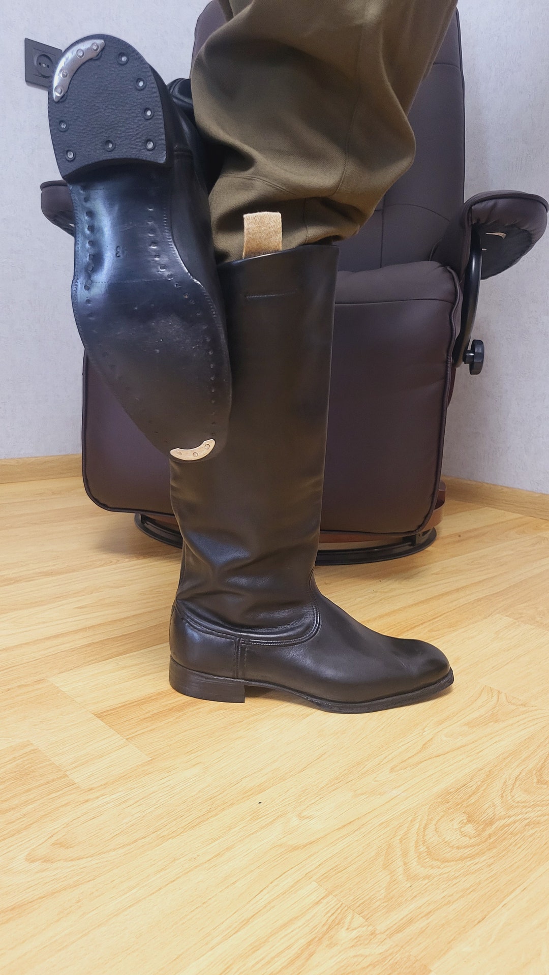 Vintage WW2 Soviet Leather Boots Chromed From Metal Staples Toe and ...