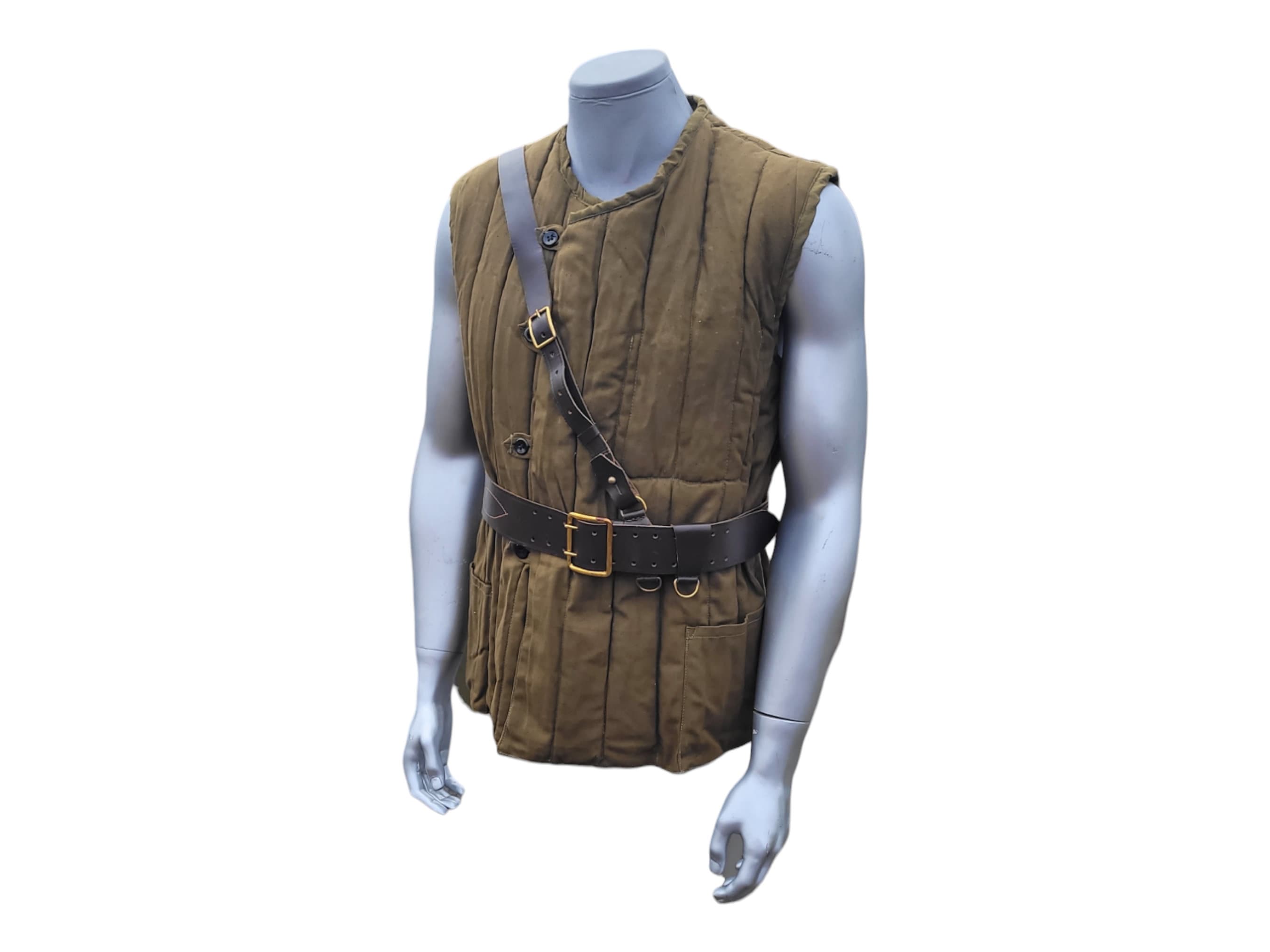 WW2 Vintage Military Padded Jacket Sleeveless Vest Leather Belt USSR ...