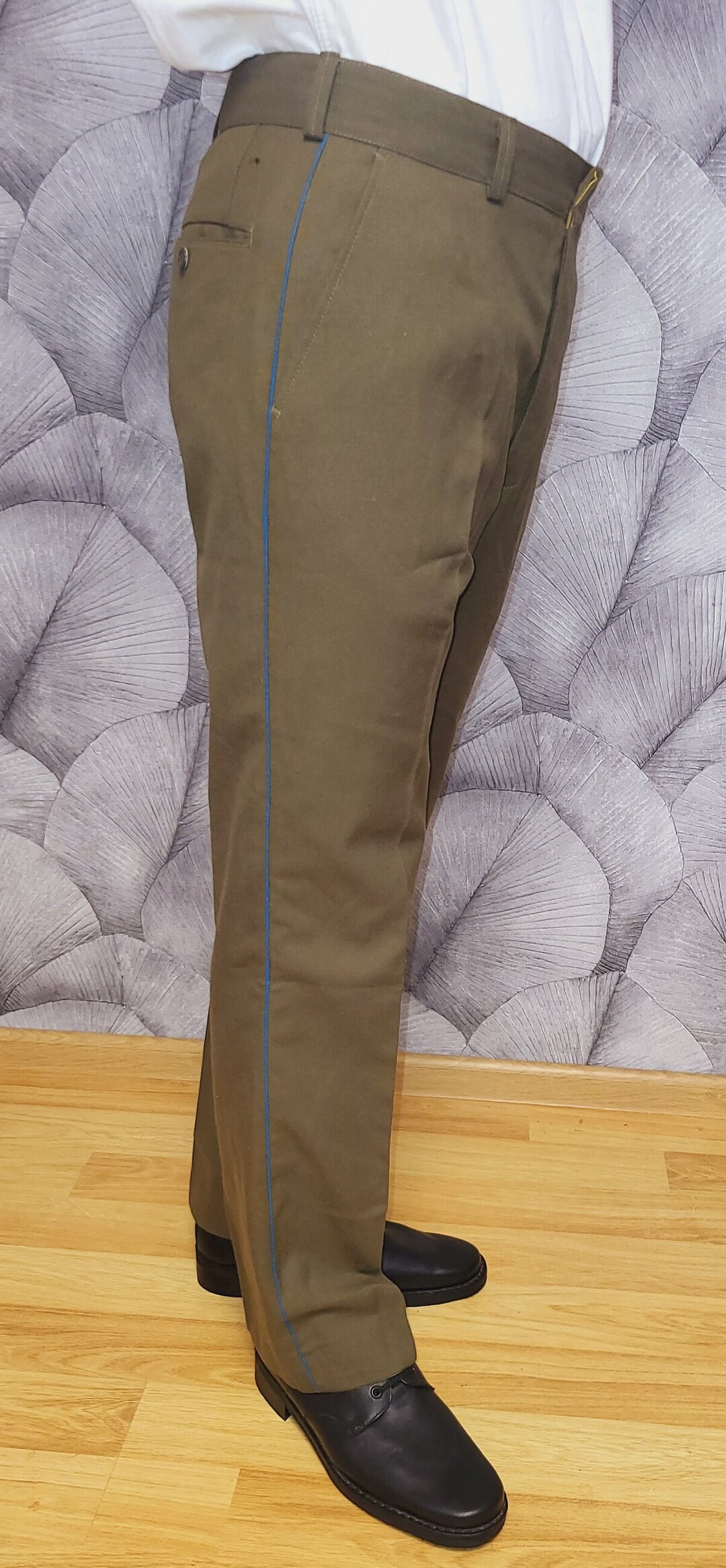 Retro Khaki Wool Pants With Blue Piping, 1970s Vintage Collectible ...