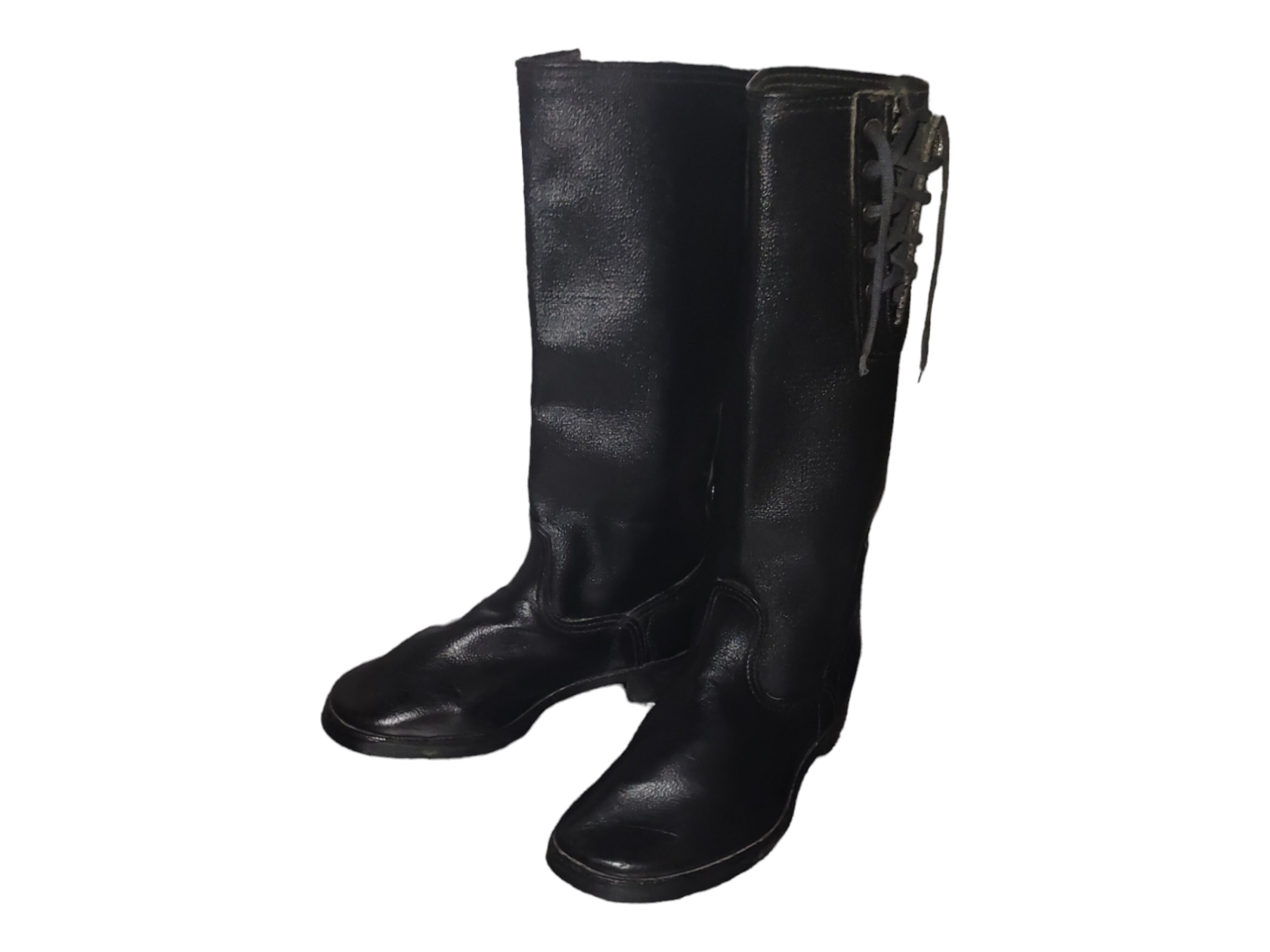 Tall Black Kirza Boots, Lace up Retro Footwear, 1980s USSR Soviet Style ...