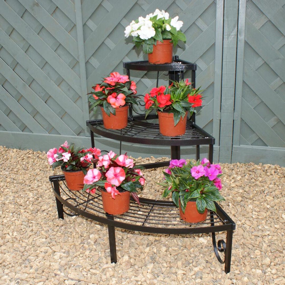 The Foalyard 3 TIER CORNER POT Stand Showcase Garden Decor, Solid Steel ...