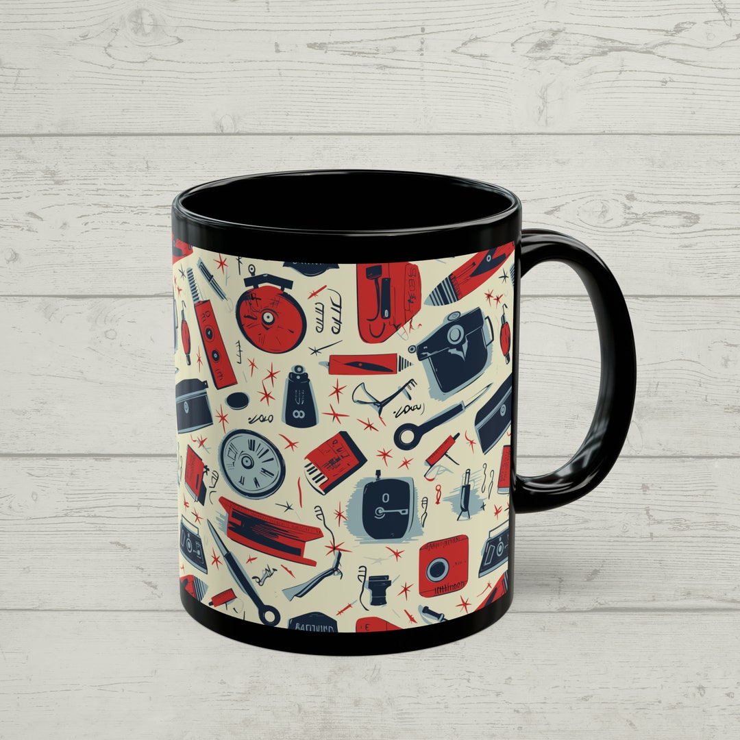 Retro Tech Lover's Coffee Mug, Vintage Gadgets and Electronics Themed ...