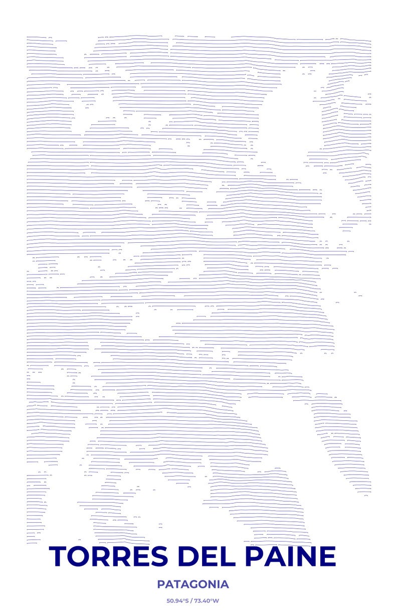Torres Del Paine Topographic Map Print | Patagonia Wall Art | 16 Style ...