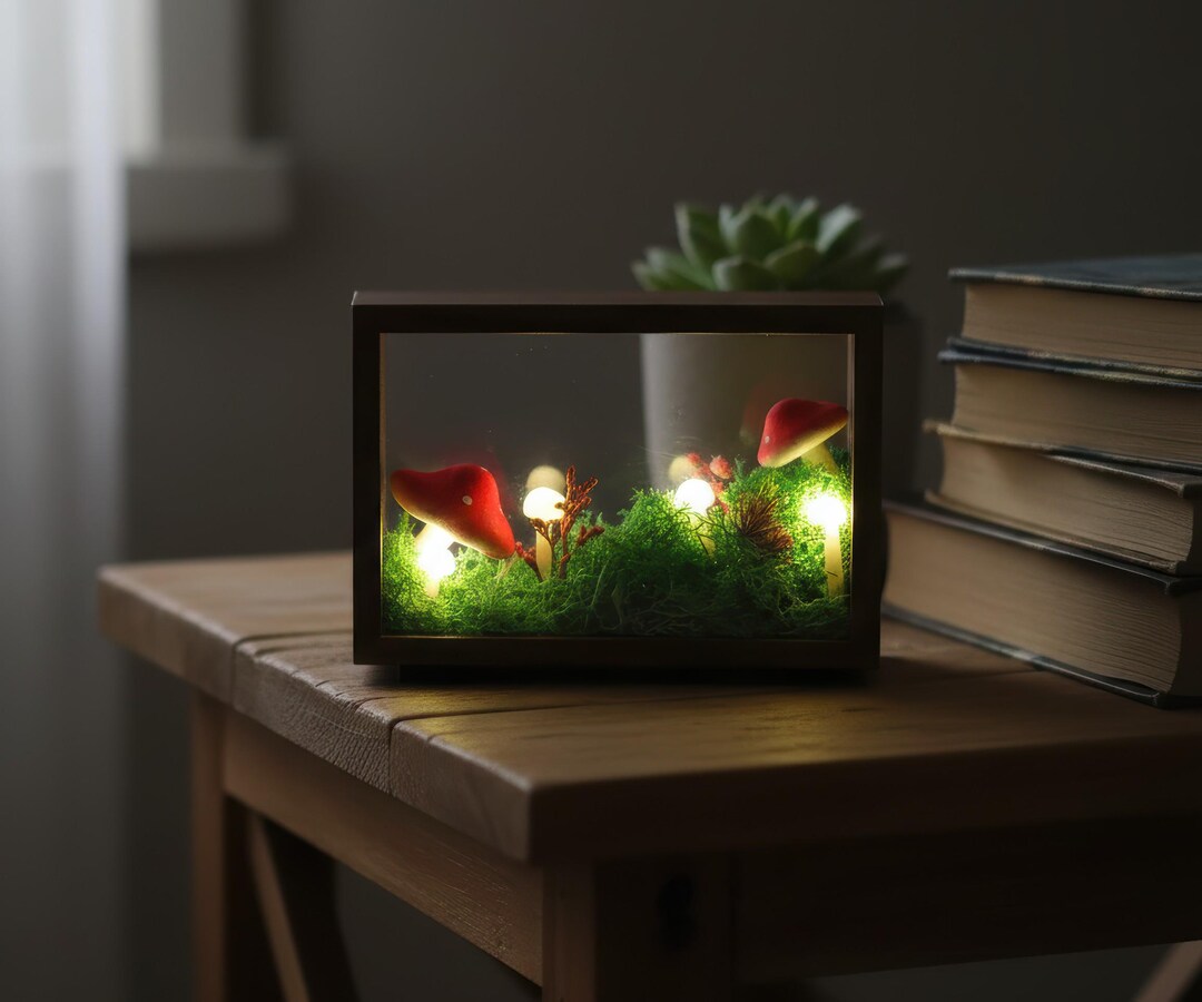 Glowing Mushroom Shadow Box Night Light, Warm White Toadstool Terrarium ...