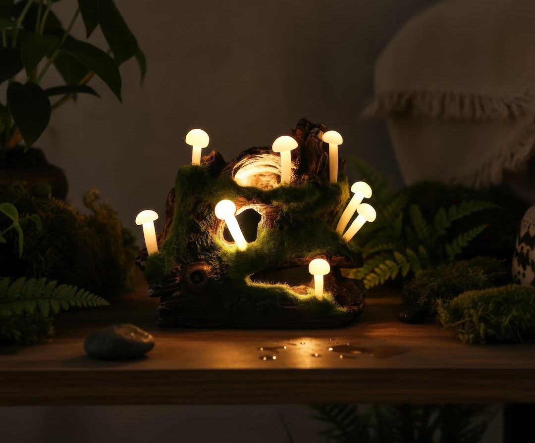 Goblincore Mushroom Lamp | Hollow Rotten Wood Stump | Forestcore Lamp ...