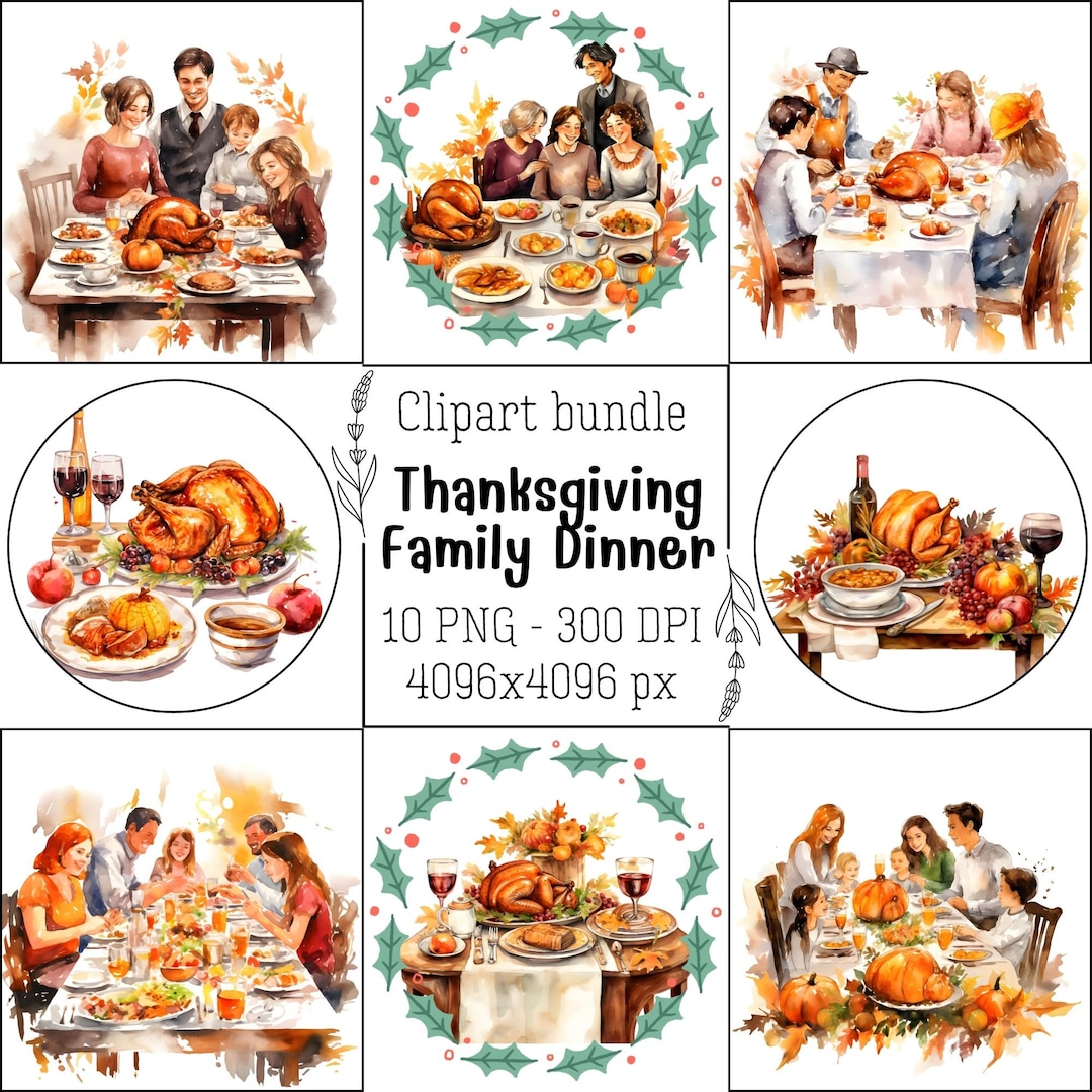 Thanksgiving Family Dinner Clipart Feast Graphics 10 Clipart - Etsy
