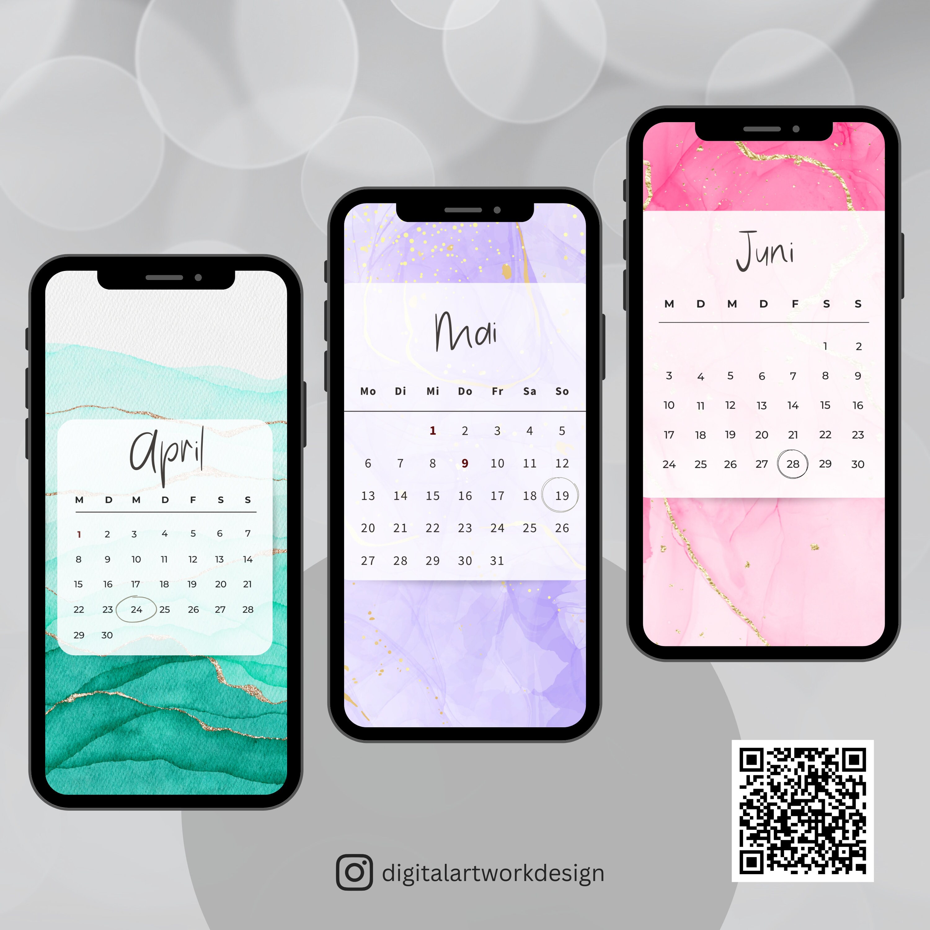 Instagram Calendar 2024 German Marble Gold Backgrounds Story - Etsy