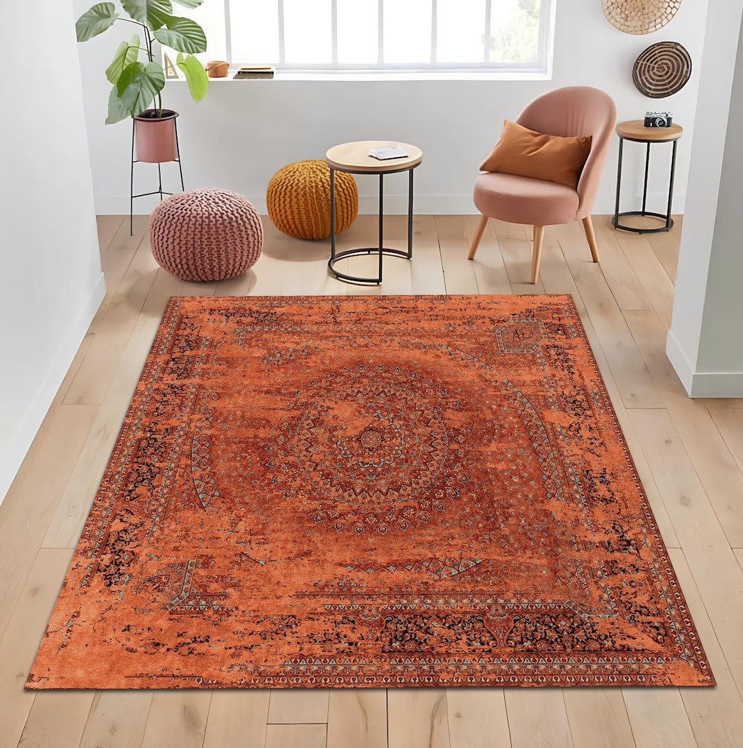 Faded Rug, Distressed Rug, Orange Rug, Living Room Rug, Modern Rug ...
