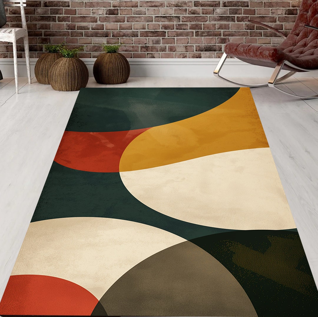 Mid Century Modern Rug: Abstract Geometric Shapes, Colorful Design - Etsy
