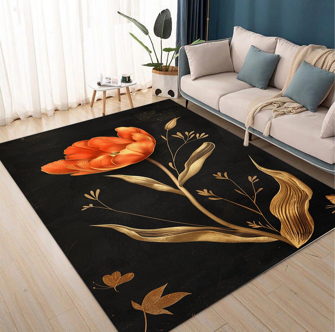 Tulip Rug, Tulip Floral Rug, Tulip Flower Rug, Tulip Art Rug, Orange ...