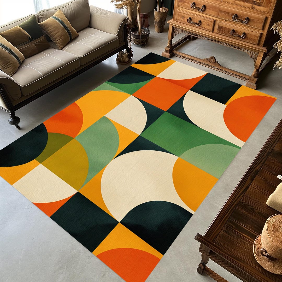Mid Century Modern Geometric Rug: Retro Colorful Room Decor - Etsy