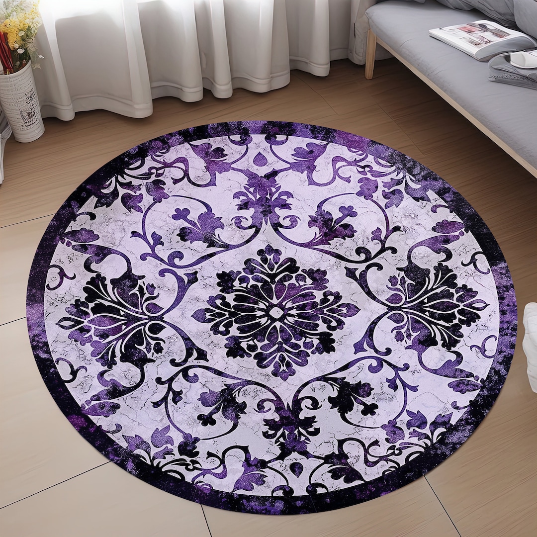 Purple Round Rug, Faded Round Rug, Turkish Round Rug, Classic Faded ...