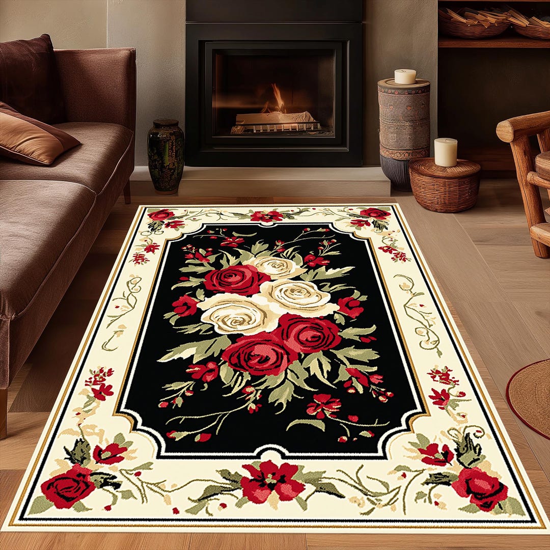 Rose Rug, Red Rose Rug, Flower Rug, Rustic Rose Rug, Rose Area Rug ...