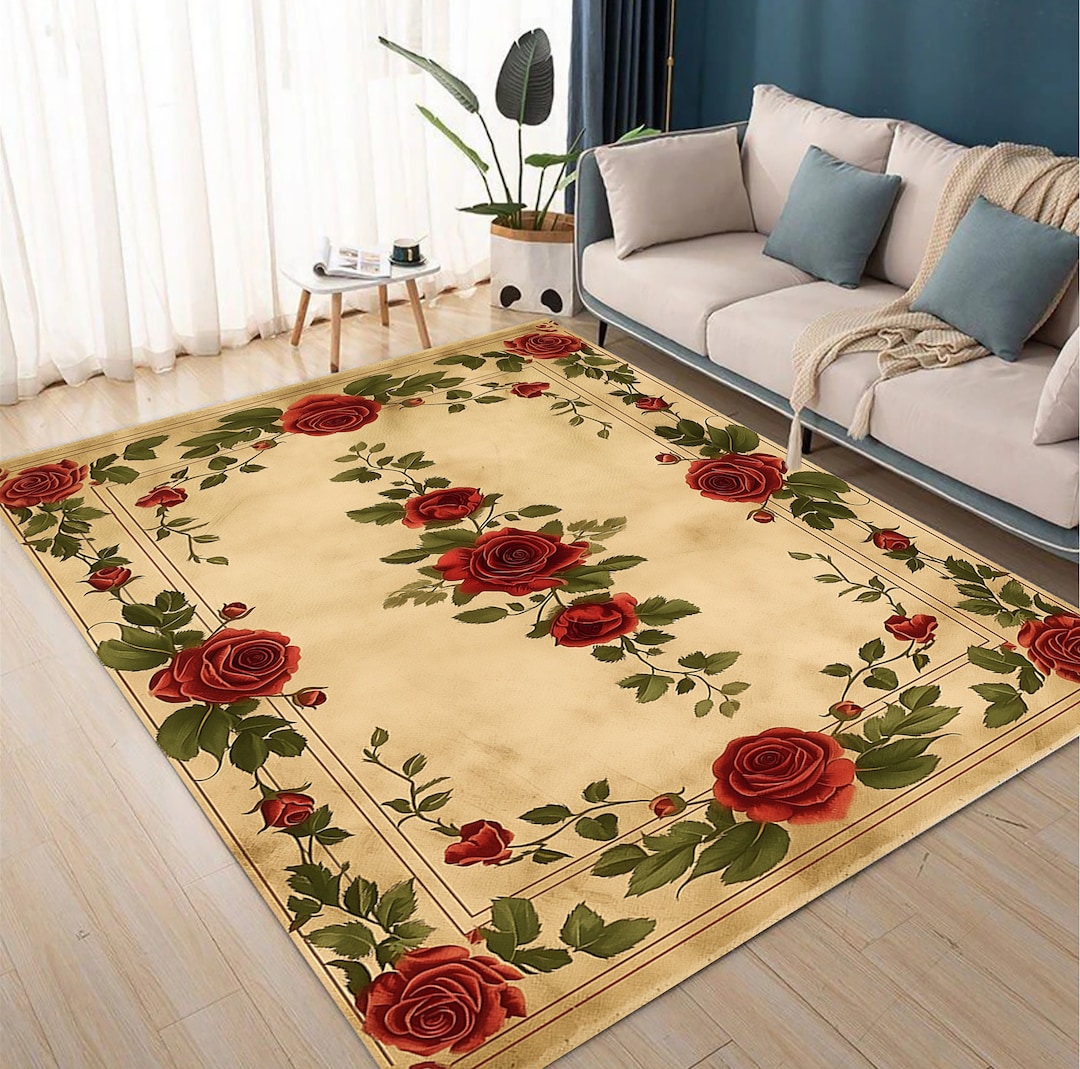Rose Rug, Red Rose Rug, Flower Rug, Rustic Rose Rug, Rose Area Rug ...