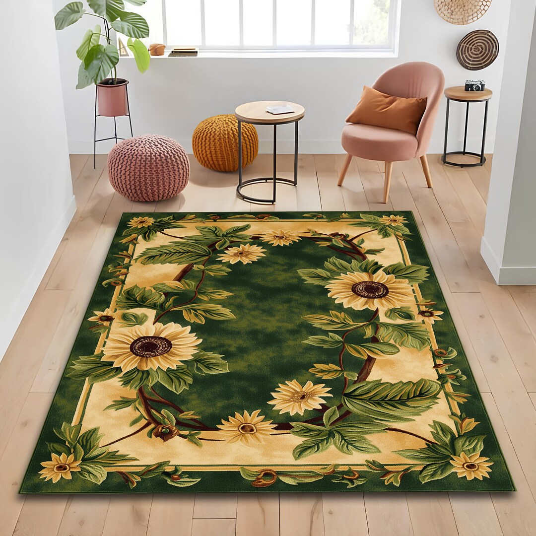 Rustic Sunflower Area Rug: Traditional Floral Design - Etsy