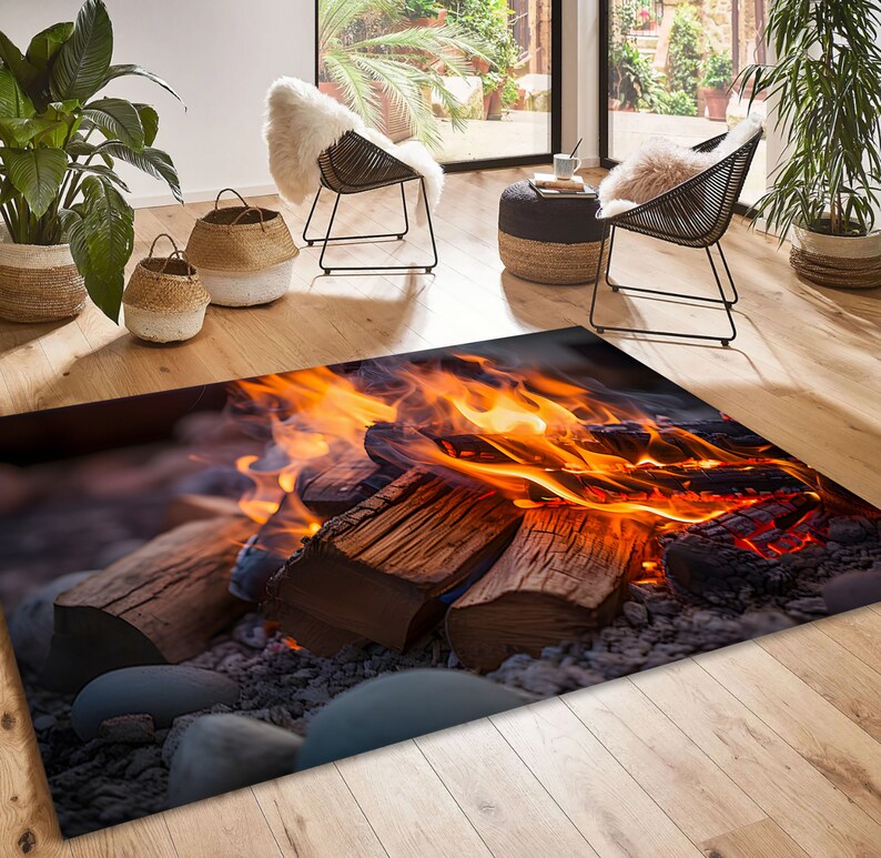 Campfire Area Rug: Flame Firewood Pattern, Decor Rug - Etsy