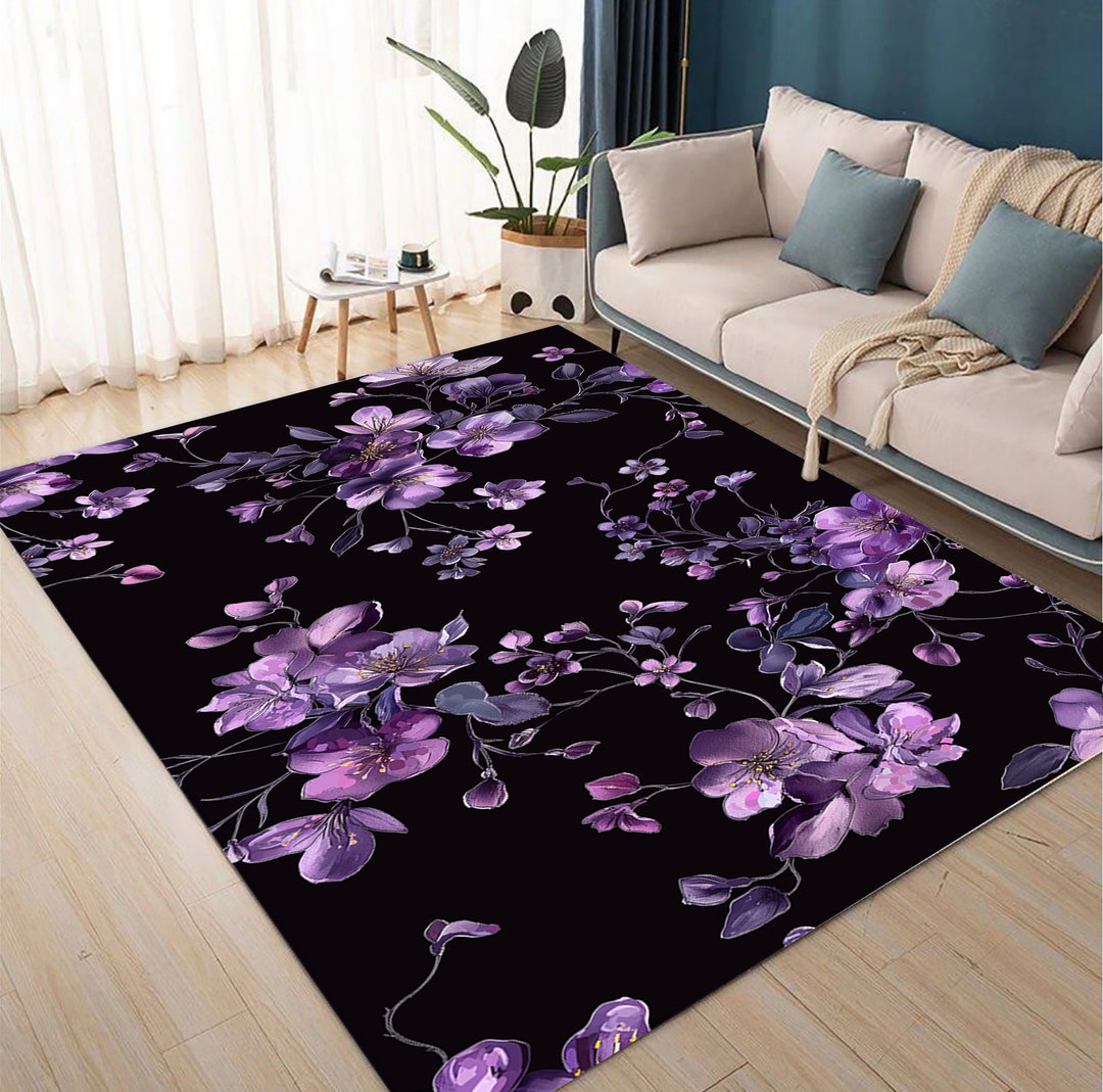 Purple Cherry Blossom Rug: Modern Floral Area Rug - Etsy