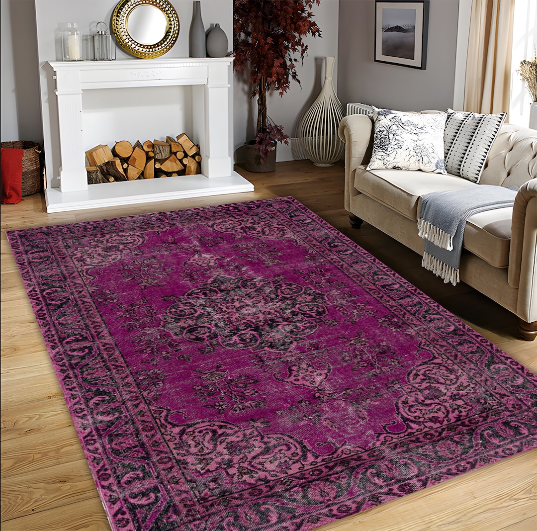 Purple Rug, Turkish Purple Rug, Purple Kilim, Distressed Rug, Faded Rug, Traditional Rug, Living ...