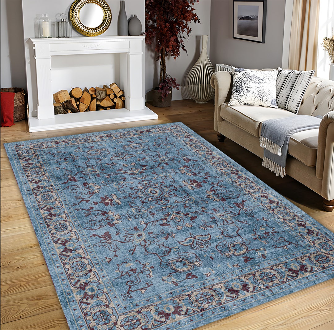 Blue Turkish Area Rug: Abstract Pattern, Traditional Home Decor - Etsy