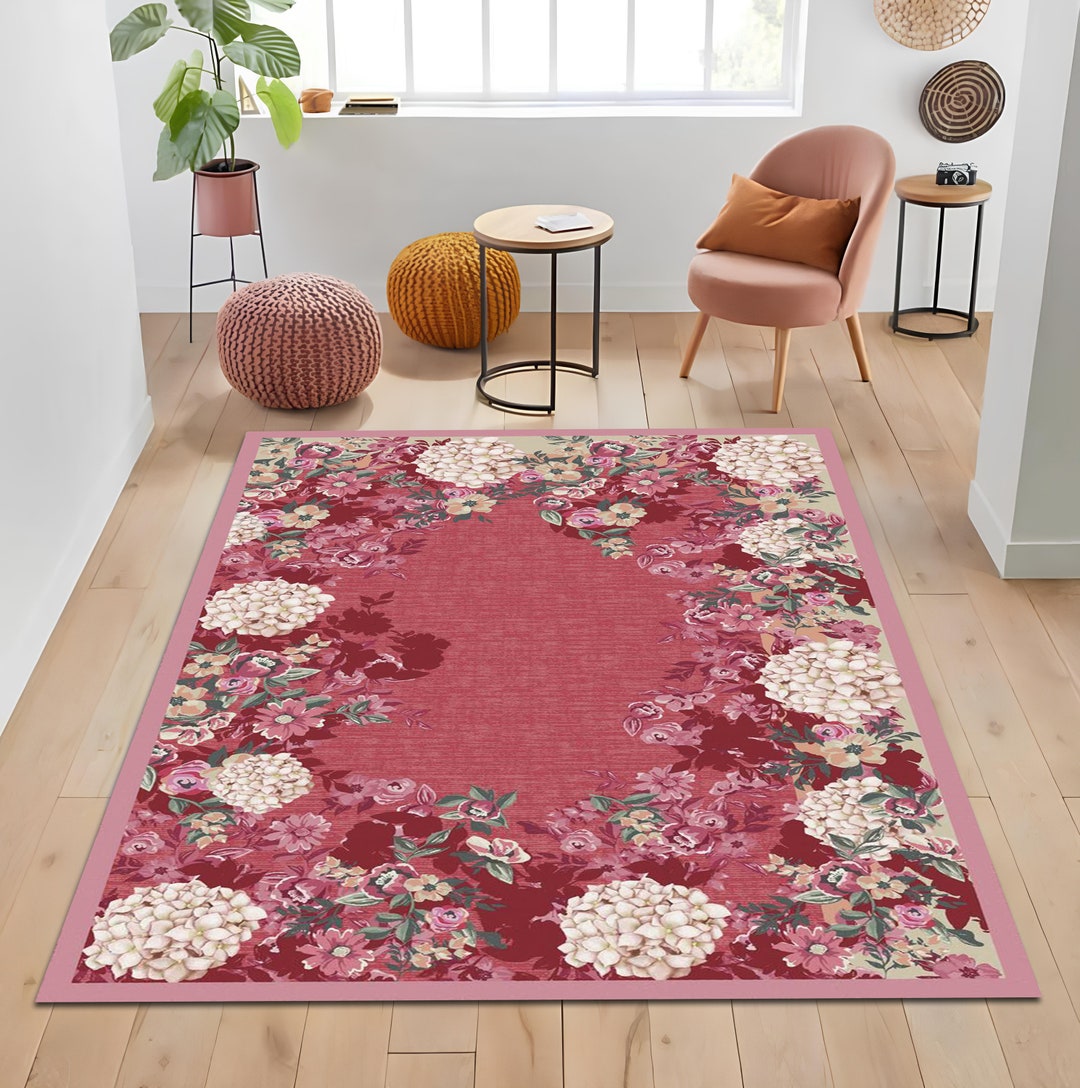 Flower Rug, Floral Rug, Living Room Rug, Custom Rug, Gift for Her ...