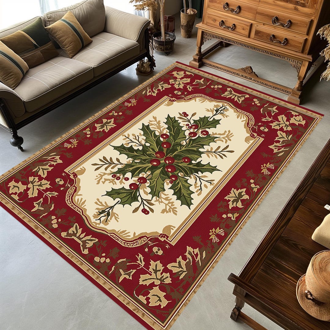 Xmas Rug, Christmas Rug, Rustic Christmas Rug, Christmas Flowers Rug ...