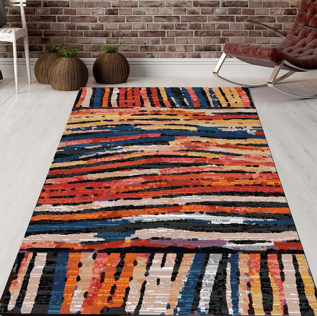 Retro Rug, Abstract Rug, Abstract Area Rug, Colorful Rug, Multicolor ...