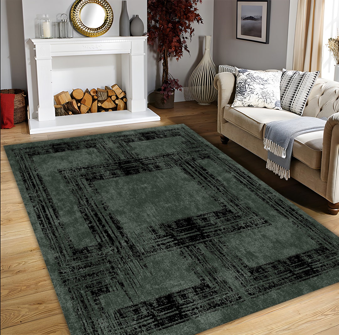 Geometric Rug, Pattern Rug, Distressed Rug, Faded Rug, Green Rug, Dark ...