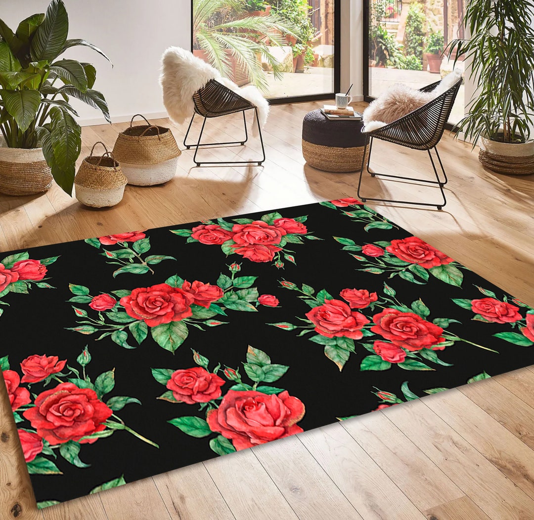 Rose Rug, Red Rose Rug, Flower Rug, Rose Pattern Rug, Rose Area Rug ...