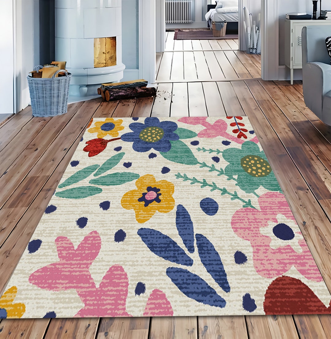 Colorful Flowers Rug, Multicolor Floral Rug, Flower Rug, Living Room ...