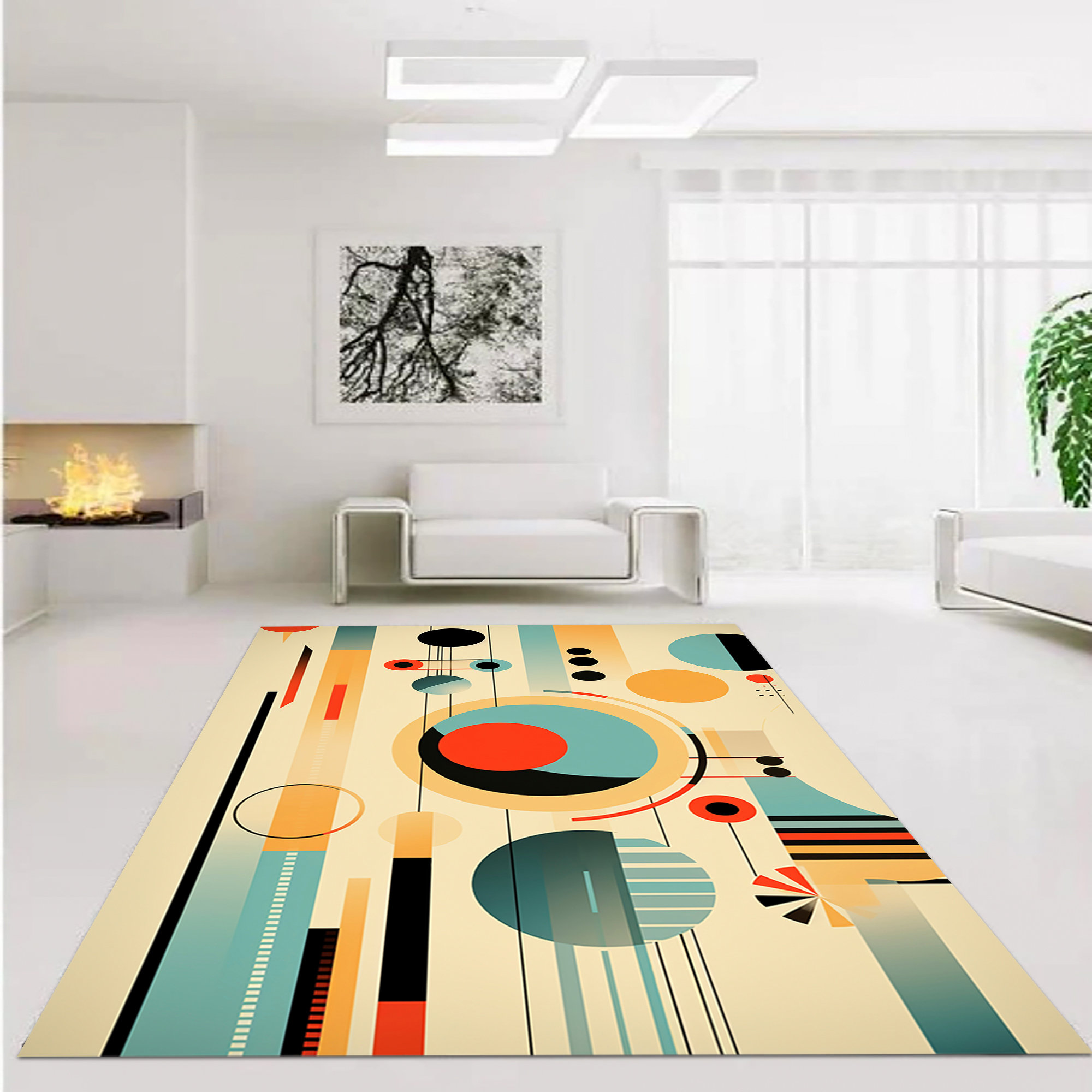 Mid Century Rug, Mid Century Modern Rug, Abstract Shapes Rug, Seamless ...
