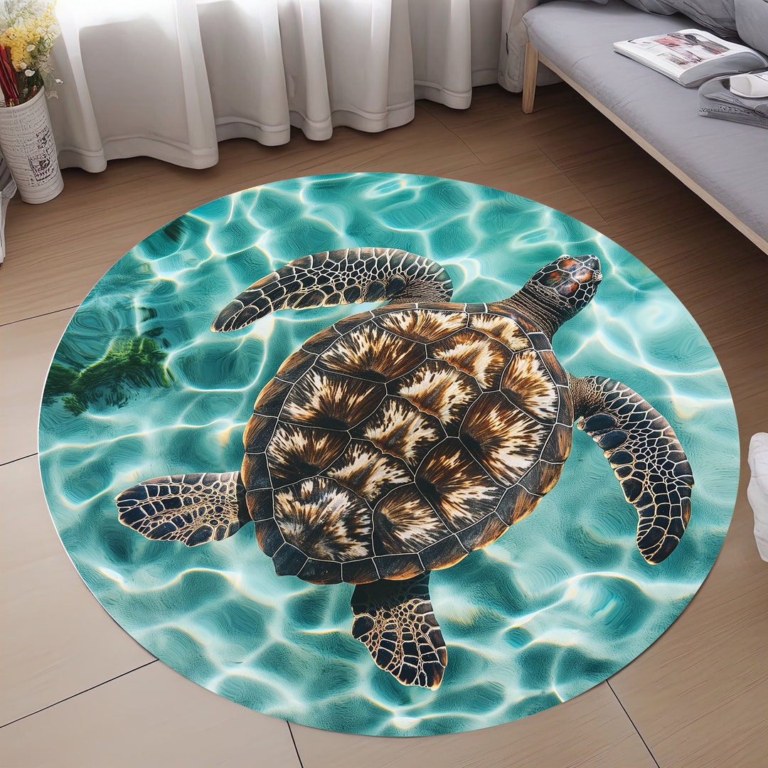 Turtle Rug, Turtle Round Rug, Circle Rug, Turtle Pattern Round Rug ...